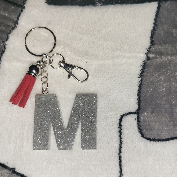 Handmade | Accessories | Sliver Glitter Letter M Keychain | Poshmark
